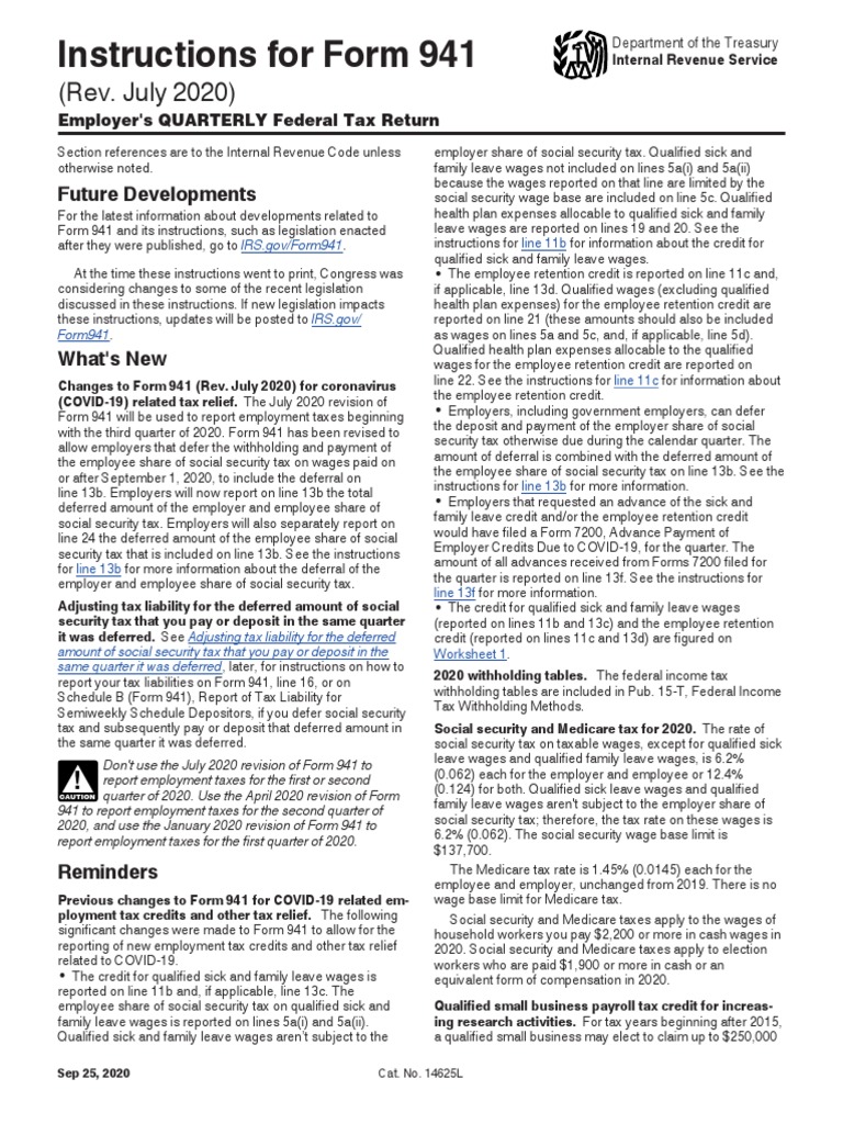 Form 941 Instructions for Employers | PDF | Payroll Tax | Irs Tax Forms