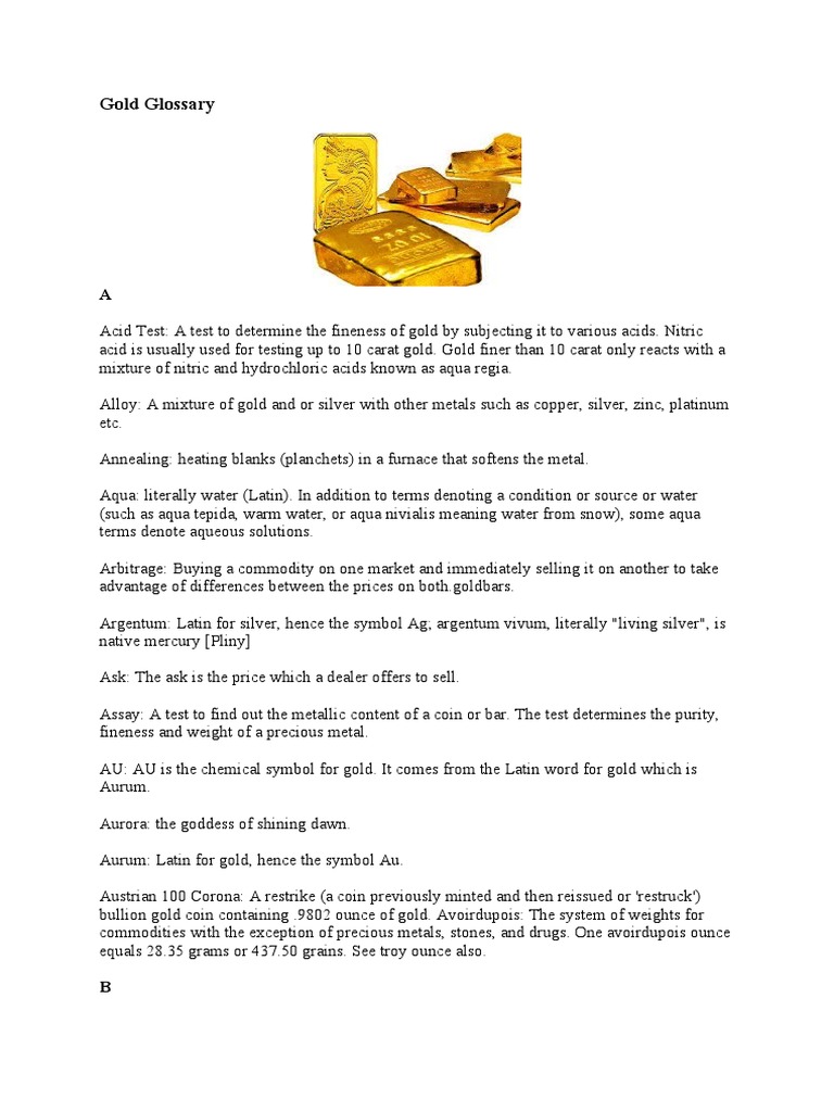 Gold Terminology and Definitions Guide | PDF | Fineness | Gold
