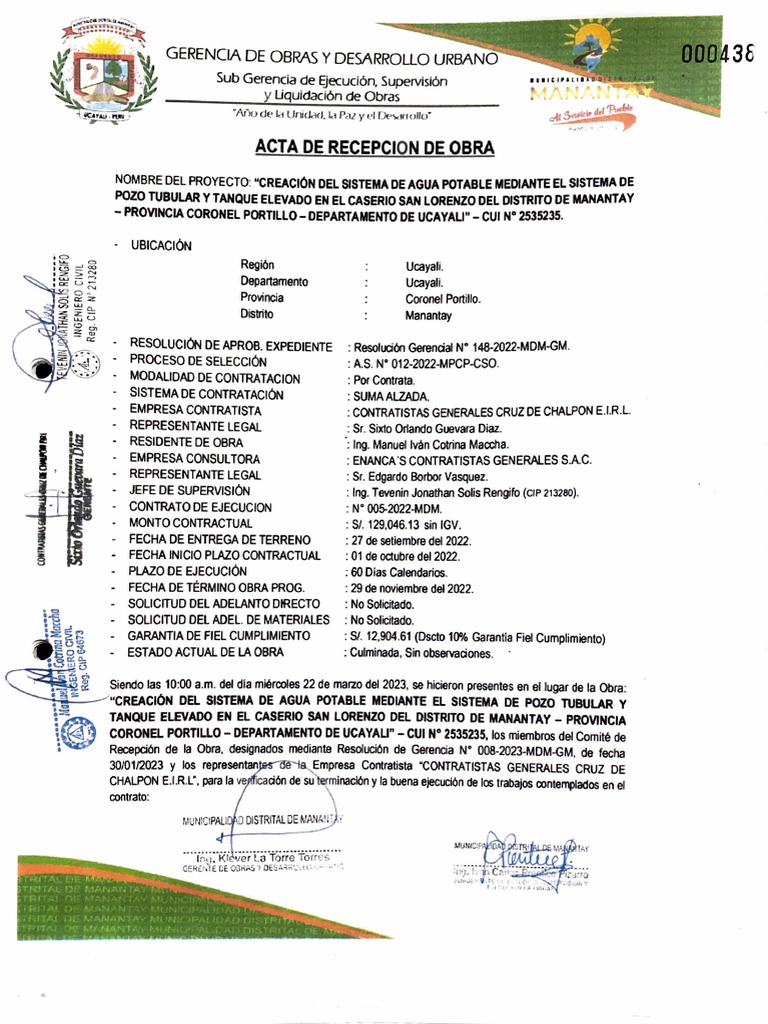 Acta de Recepcion de Obra | PDF | Economias | Derecho privado