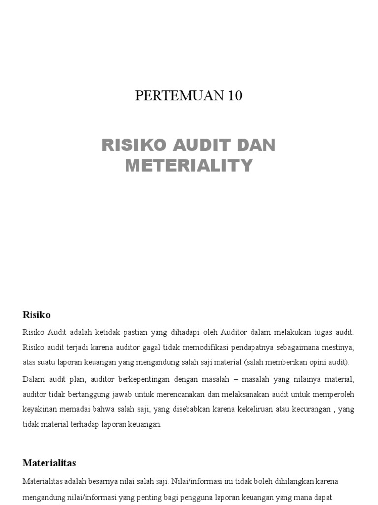 PERTEMUAN 10 - Risiko Audit Dan Materiality Updated | PDF