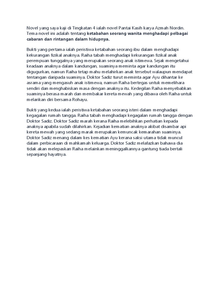 Novel Yang Saya Kaji Di Tingkatan 4 Ialah Novel Pantai Kasih Karya ...