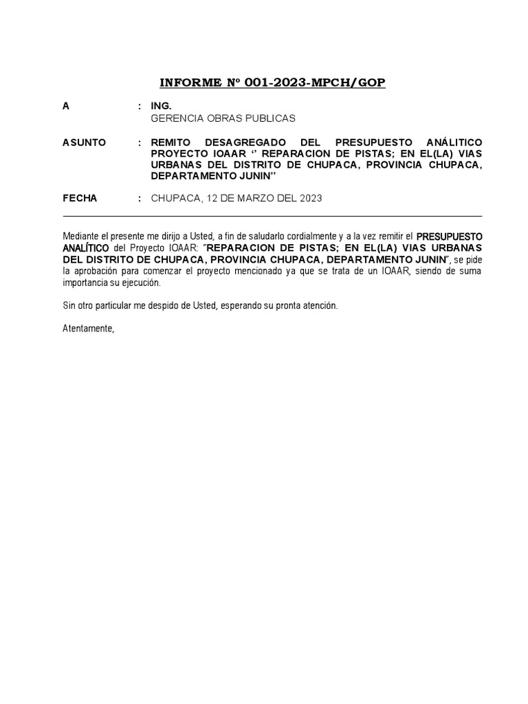 Informe #001-Chupaca | PDF