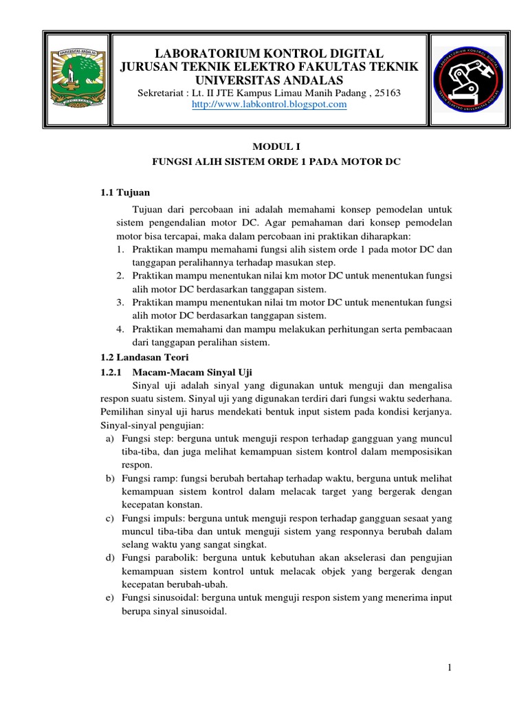 Modul 1 Praktikum Sistem Kendali 2023 | PDF Modul 1 Praktikum Sistem Kendali 2023 | PDF