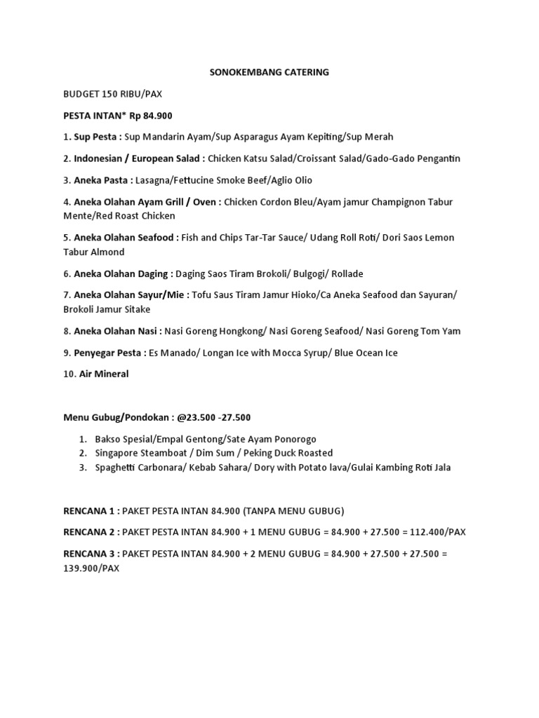 Niki Eco Catering Menu and Prices | PDF | Indonesian Cuisine | Foods