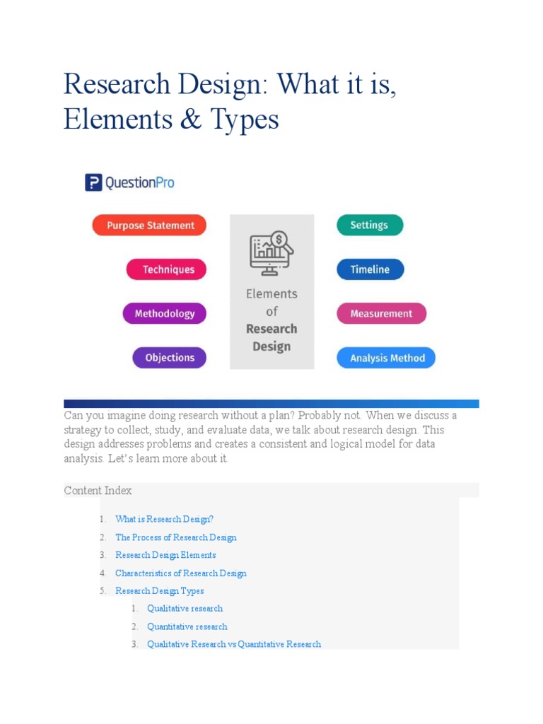 Research Design Elements and Types | PDF | Methodology | Quantitative ... Research Design Elements and Types | PDF | Methodology | Quantitative ...
