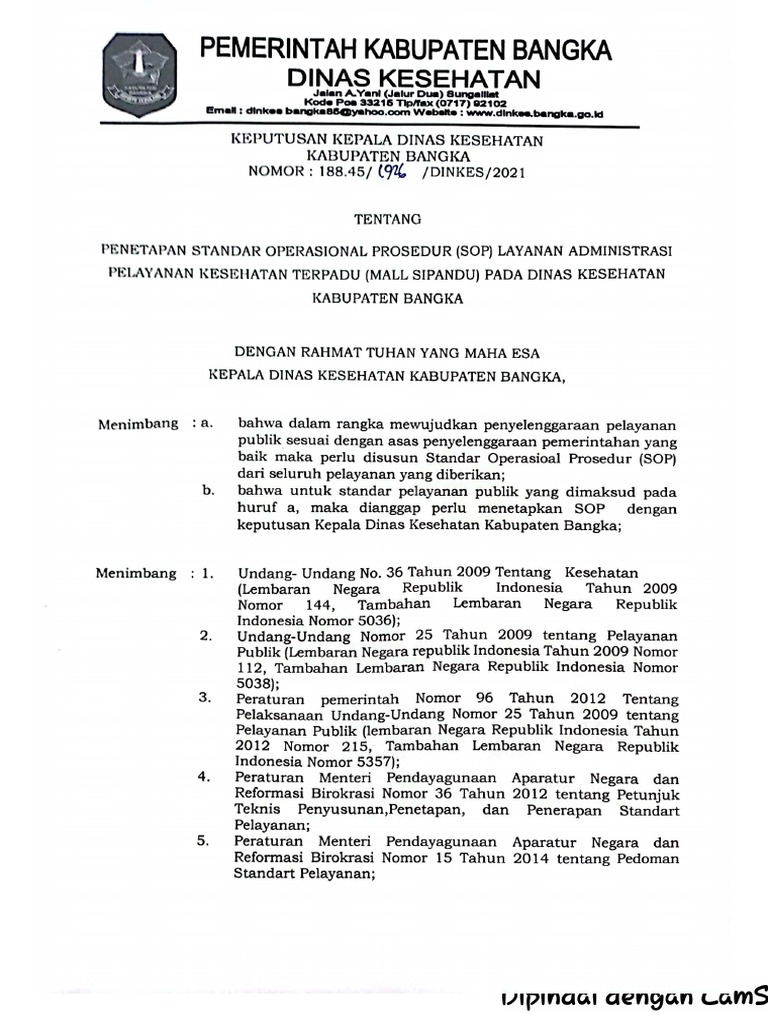 SK Penetapan SOP Pelayanan | PDF