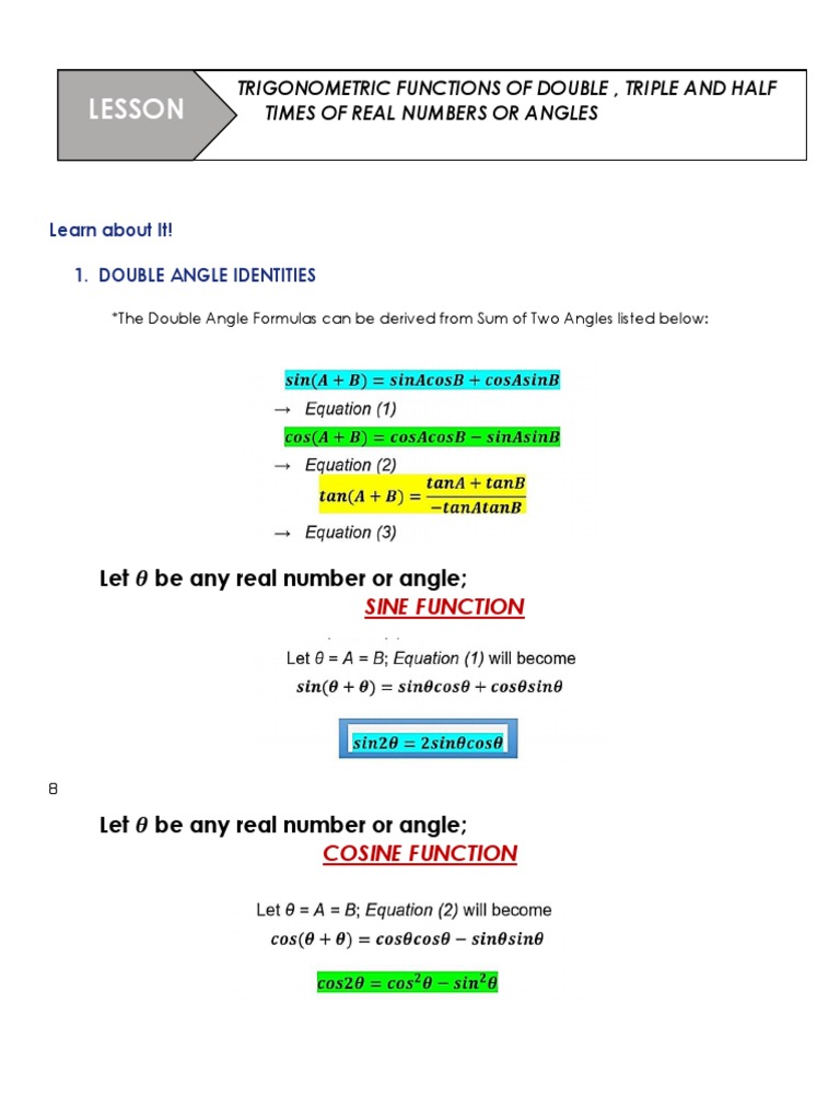 Triple Angle and Half Angle Identities | PDF | Trigonometric Functions ...