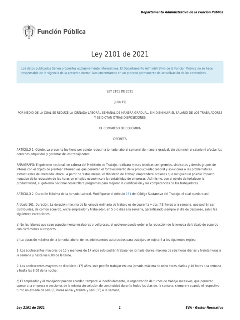 Ley 2101 de 2021 | PDF