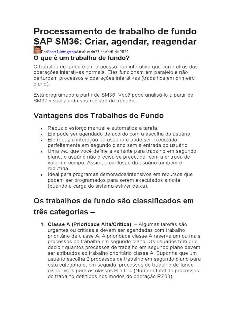 Processamento de Trabalho de Fundo SAP SM36 | PDF | Usuário ...