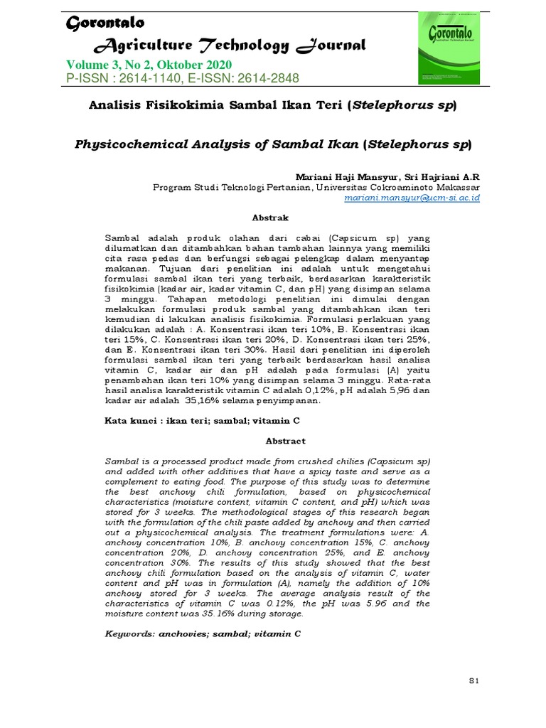 Analisis Fisikokimia Sambal Ikan Teri Stelephorus | PDF | Kesehatan ... Analisis Fisikokimia Sambal Ikan Teri Stelephorus | PDF | Kesehatan ...