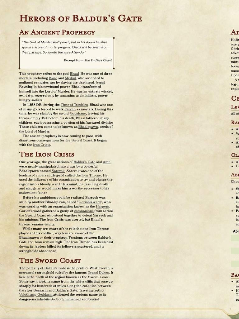 Heroes of Baldur's Gate - Player Handout - GM Binder | PDF | Magician (Fantasy) | Forgotten Realms