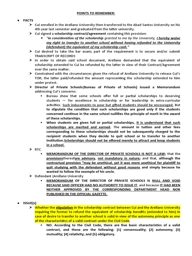 CUI Vs ARELLANO Highlights | PDF | Public Policy Doctrine | Justice