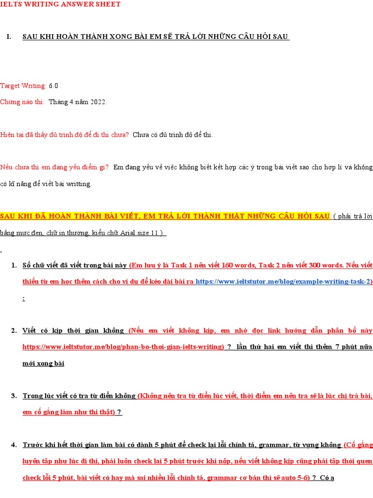 Ielts Writing Answer Sheet | PDF