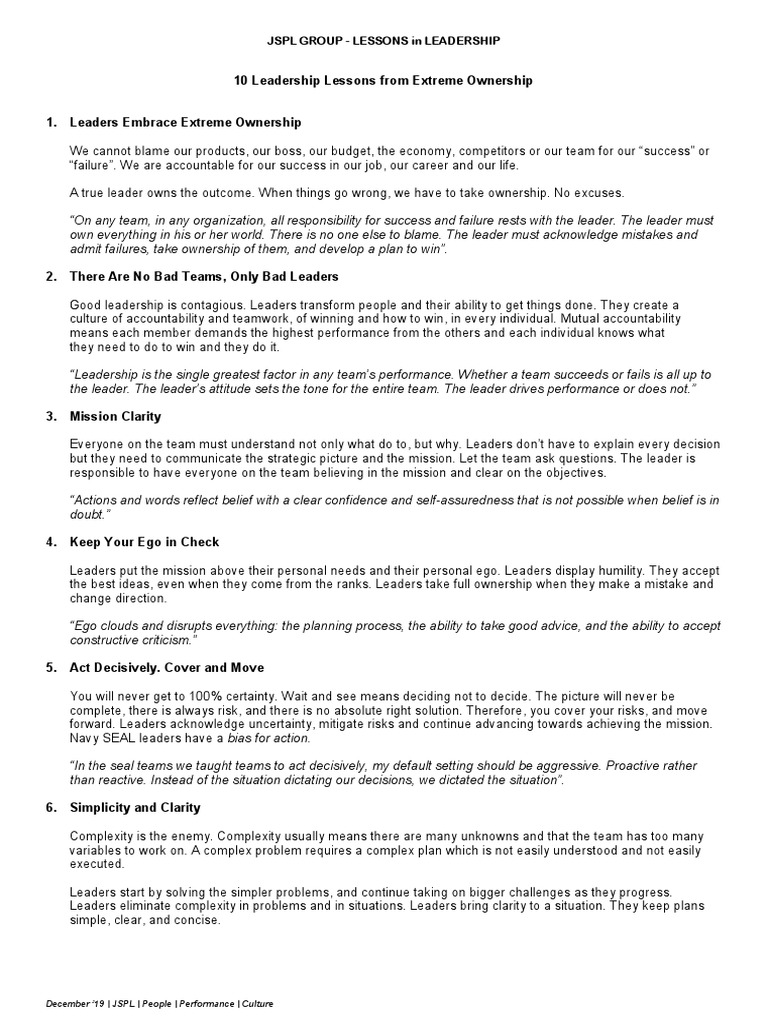 Extreme Ownership - Summary | PDF | Leadership | Disciplines