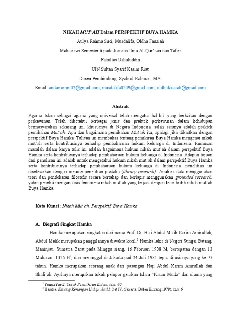 Nikah Mut'ah Menurut Buya Hamka | PDF | Agama & Spiritualitas