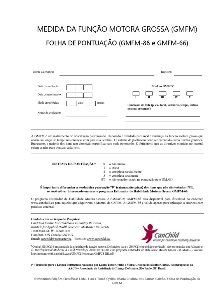 Folha de Pontuação GMFM-88 e GMFM-66 | PDF | Função motora