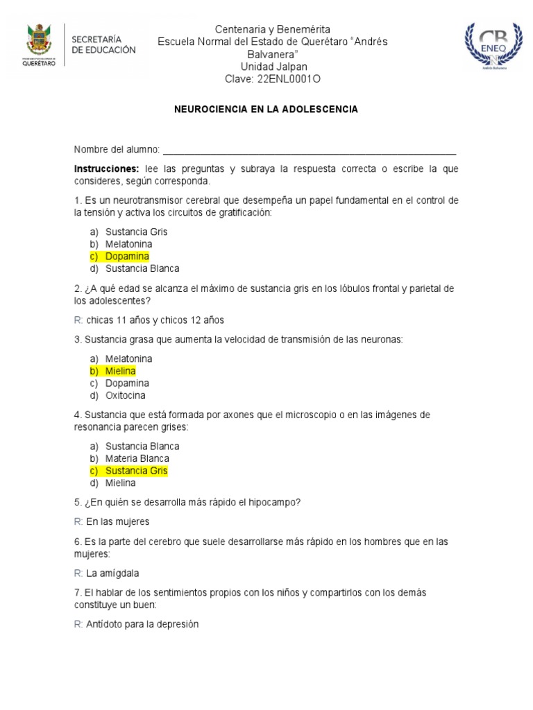 Preguntas Neurociencia | PDF