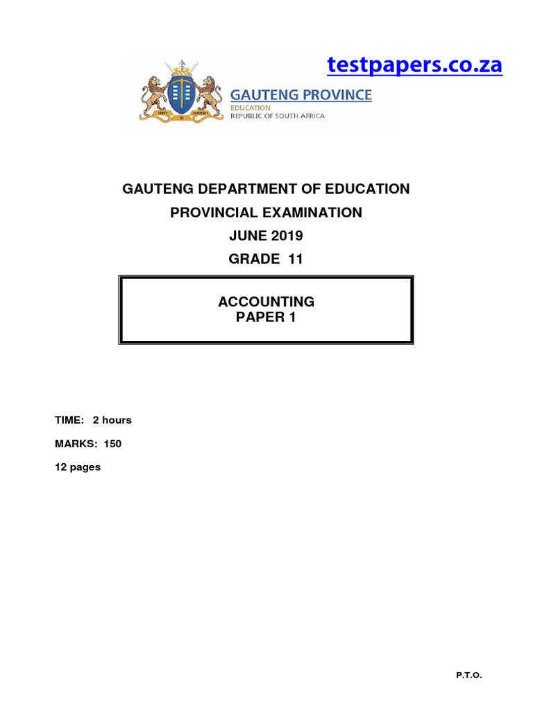 Gr11 Acc P1 (English) June 2019 Question Paper | PDF | Debits And ... Gr11 Acc P1 (English) June 2019 Question Paper | PDF | Debits And ...