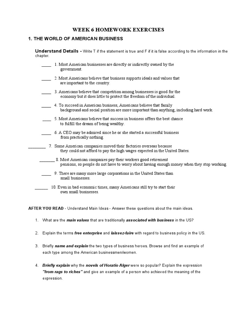 Complete, Print and Bring The HW Exercises For Business and Heritage of ...