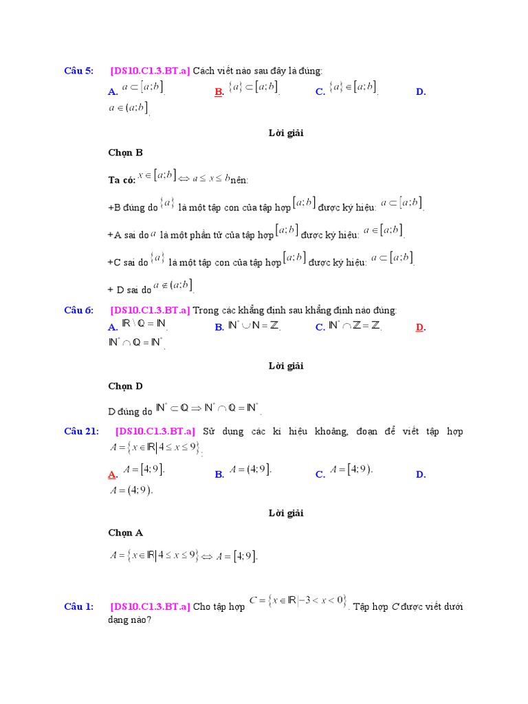 Lời giải Chọn B Ta có: +B đúng do: (DS10.C1.3.BT.a) | PDF