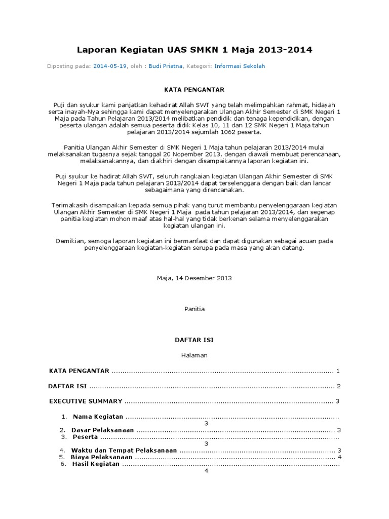 Contoh Laporan Ujian Semester | PDF
