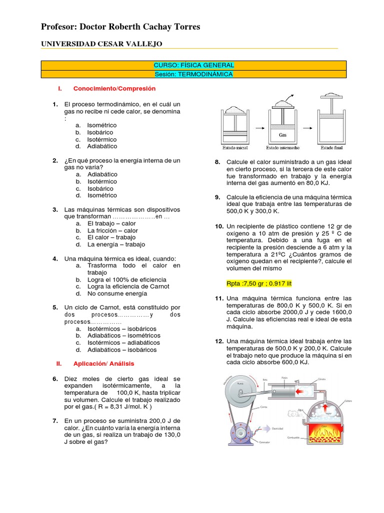 HT_TERMODINÁMICA - UCV 2023-A | PDF | Calor | Gases