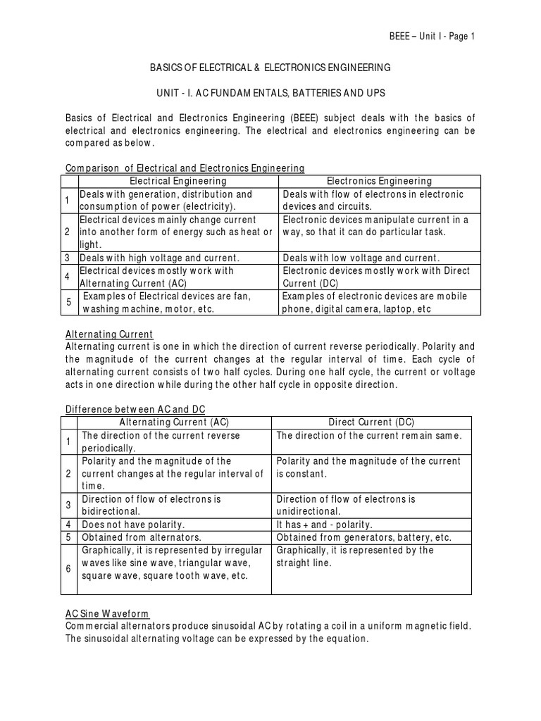 Beee Unit 1 Notes English Pdf Rechargeable Battery