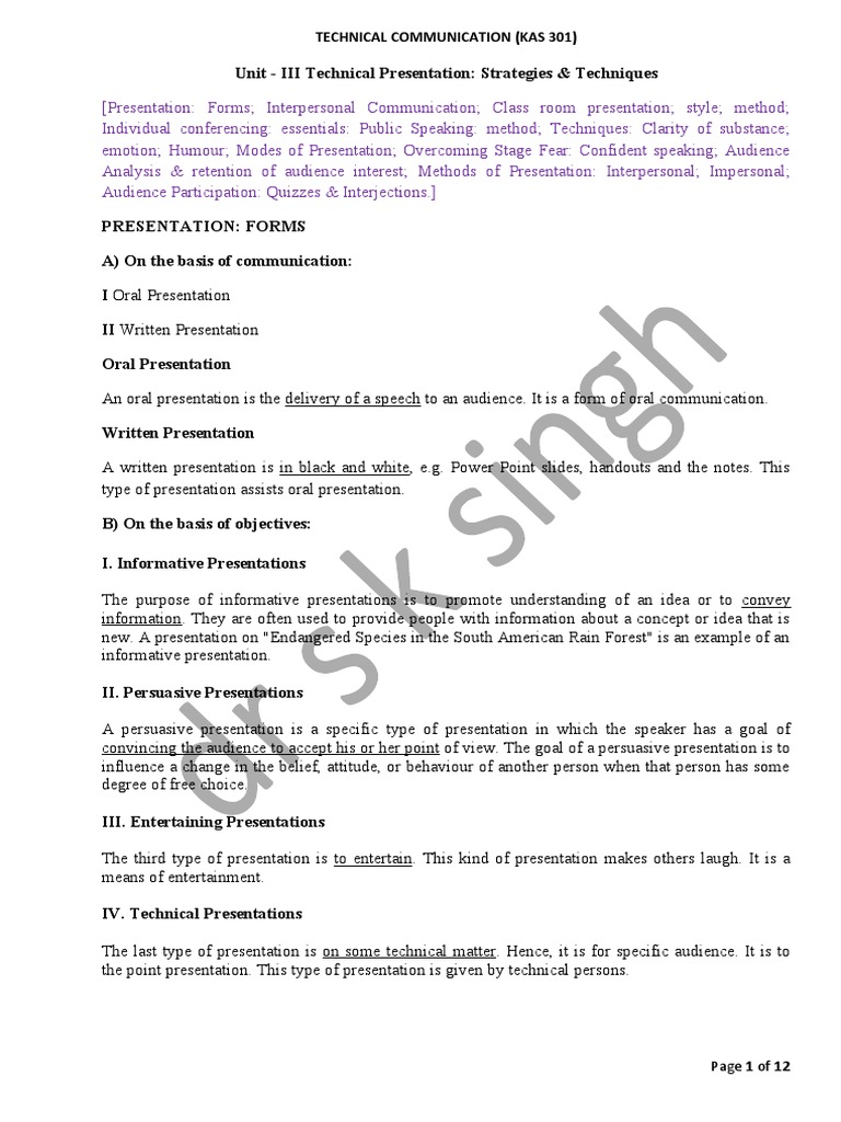 Tech Comm Unit 3 | PDF | Communication | Public Speaking