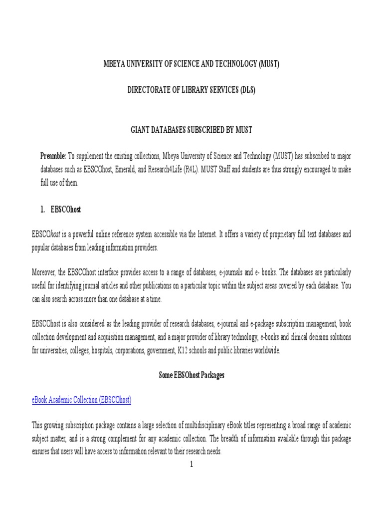 Databases Description 1 (1) | PDF | Academic Journal | Libraries