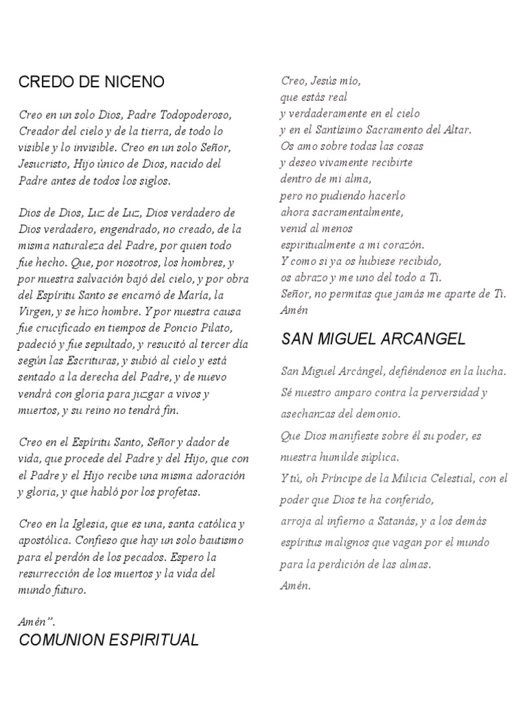 Oraciones y Credo Católico | PDF | Pecado | Miguel (Arcángel)