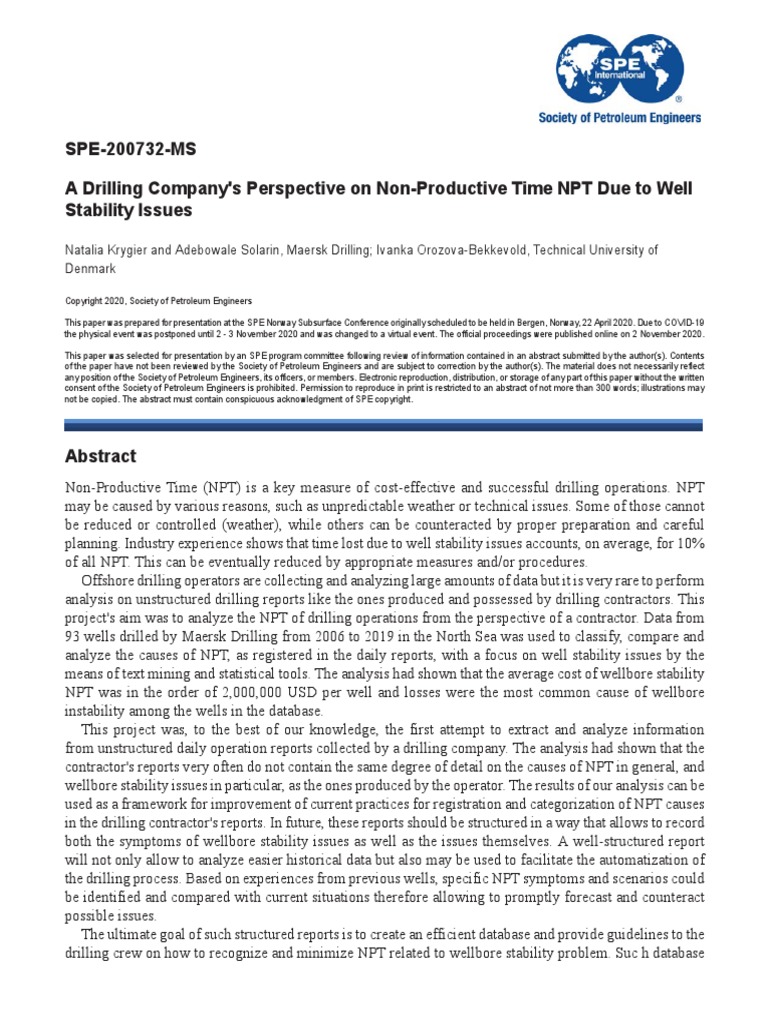 SPE-200732-MS A Drilling Company's Perspective On Non-Productive Time ...