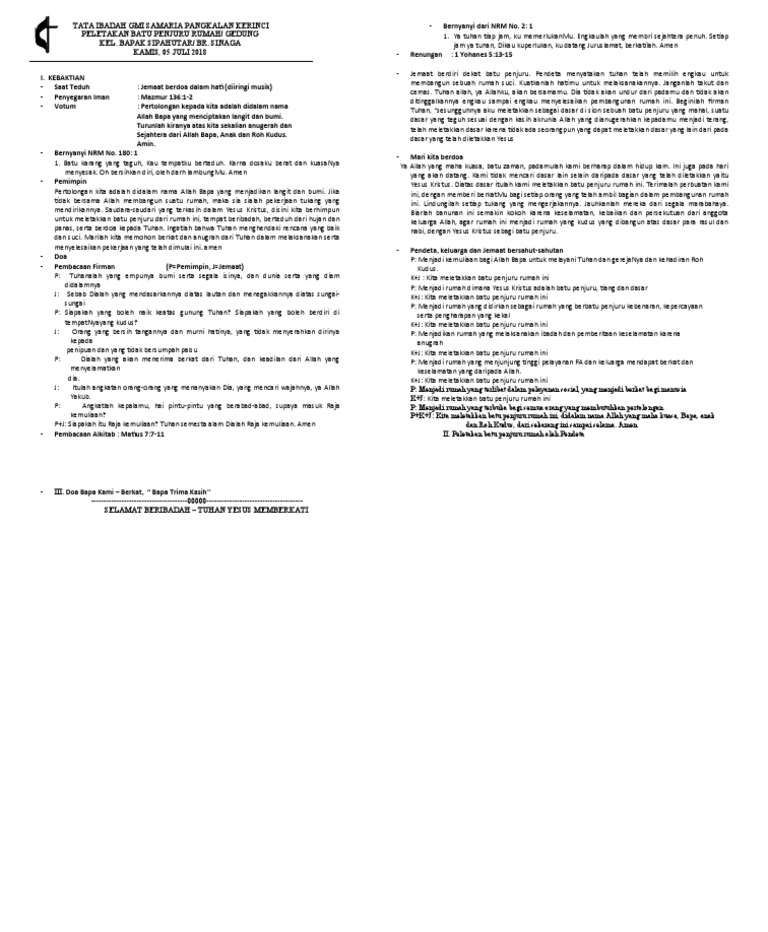 Ibadah Peletakan Batu Penjuru | PDF