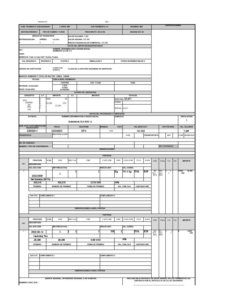 ADUANAS 2 Formato de Pedimento | PDF | aduana | Pagos