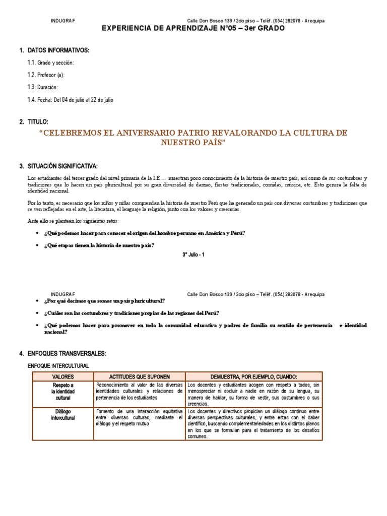 3° Grado - Experiencia de Aprendizaje N°05 | PDF | Aprendizaje | Información