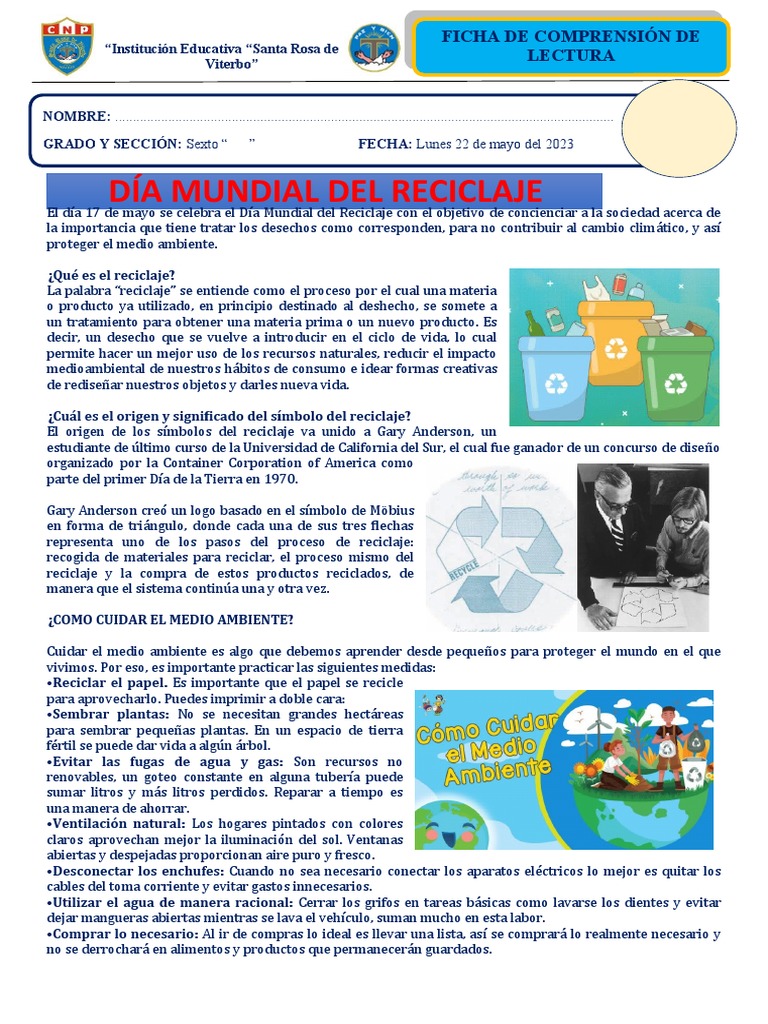 Lectura - Día Del Reciclaje | PDF | Reciclaje | Residuos