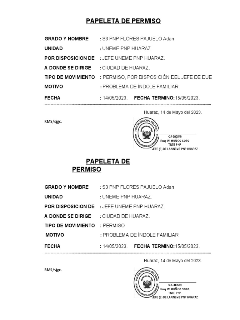 Papeleta de Permiso | PDF
