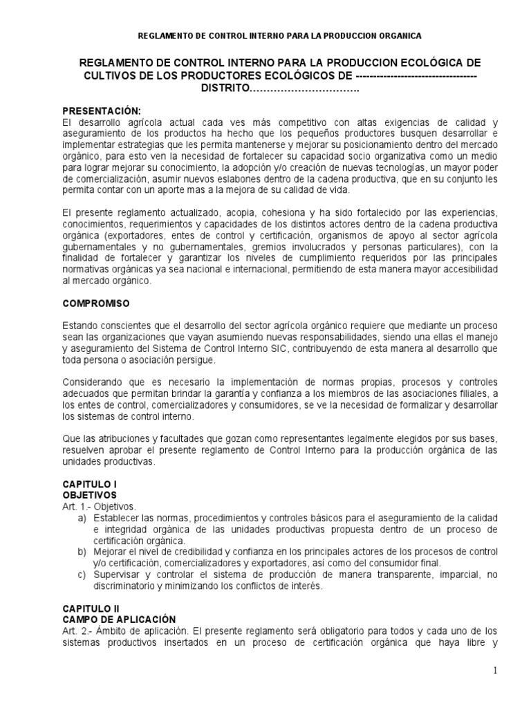 Reglamento de Control Interno | PDF | Calidad (comercial) | Regulación