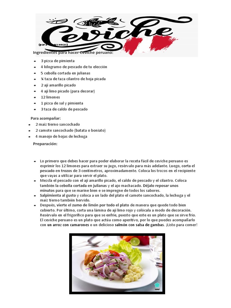 Receta fácil de ceviche peruano | PDF