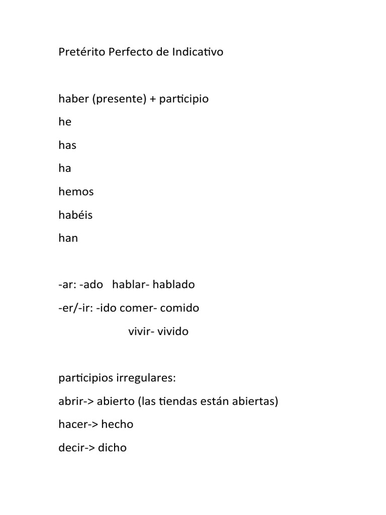 Pretérito Perfecto de Indicativo 2 | PDF