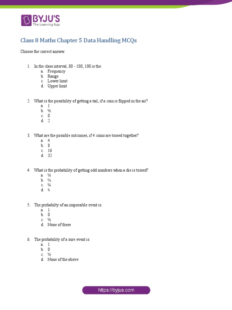Class 8 Maths Chapter 5 Data Handling MCQs | PDF | Technology & Engineering