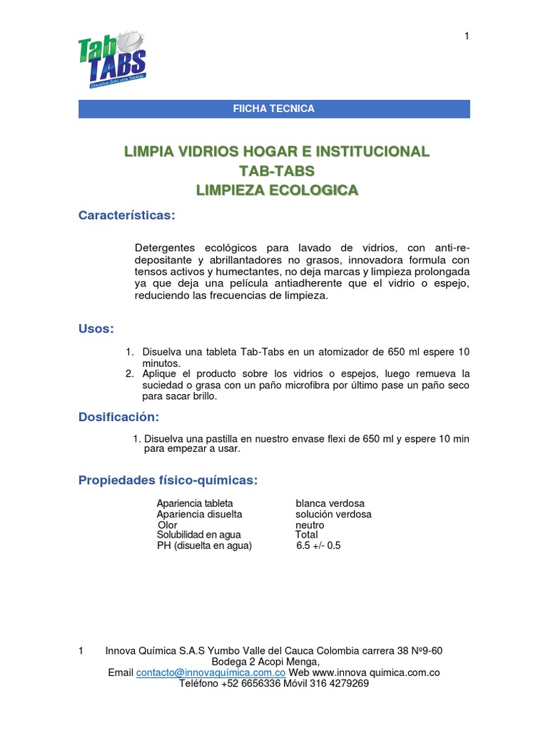FT - Detergente Lavavidrios Hogar Institucional | PDF