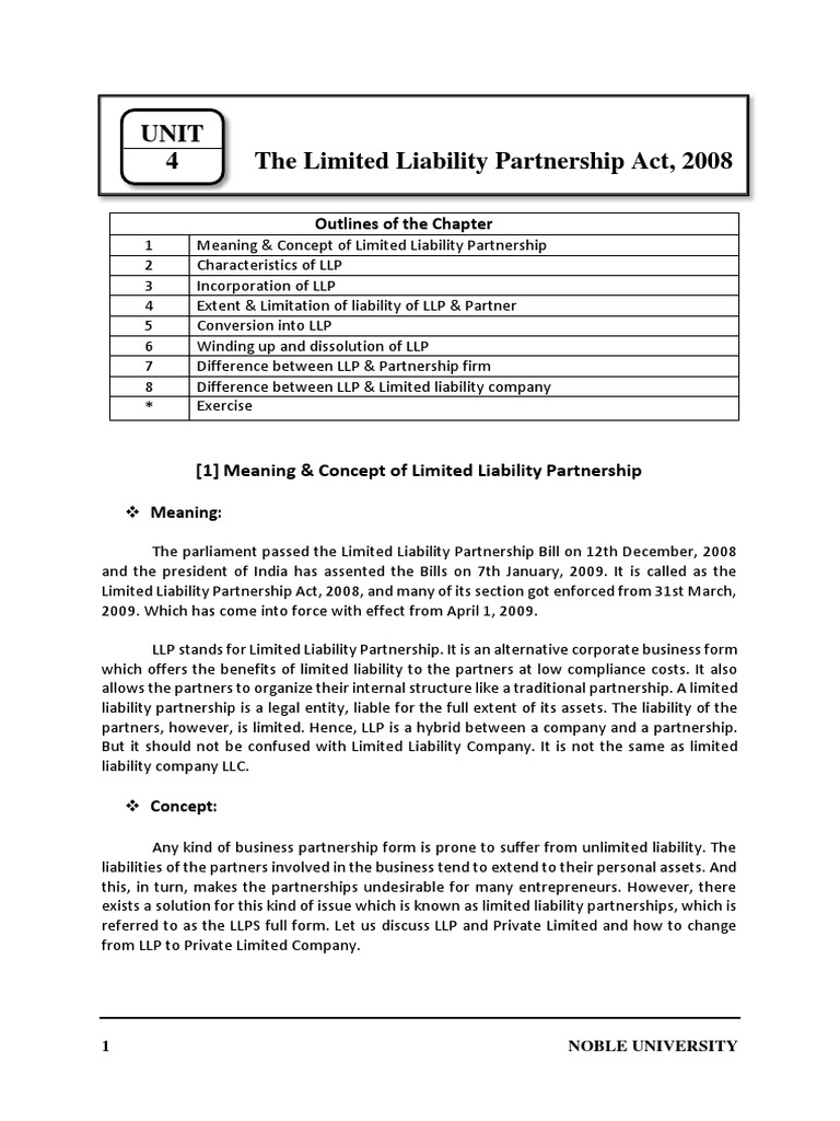 Limited Liability Partnership Overview | PDF | Limited Liability ...