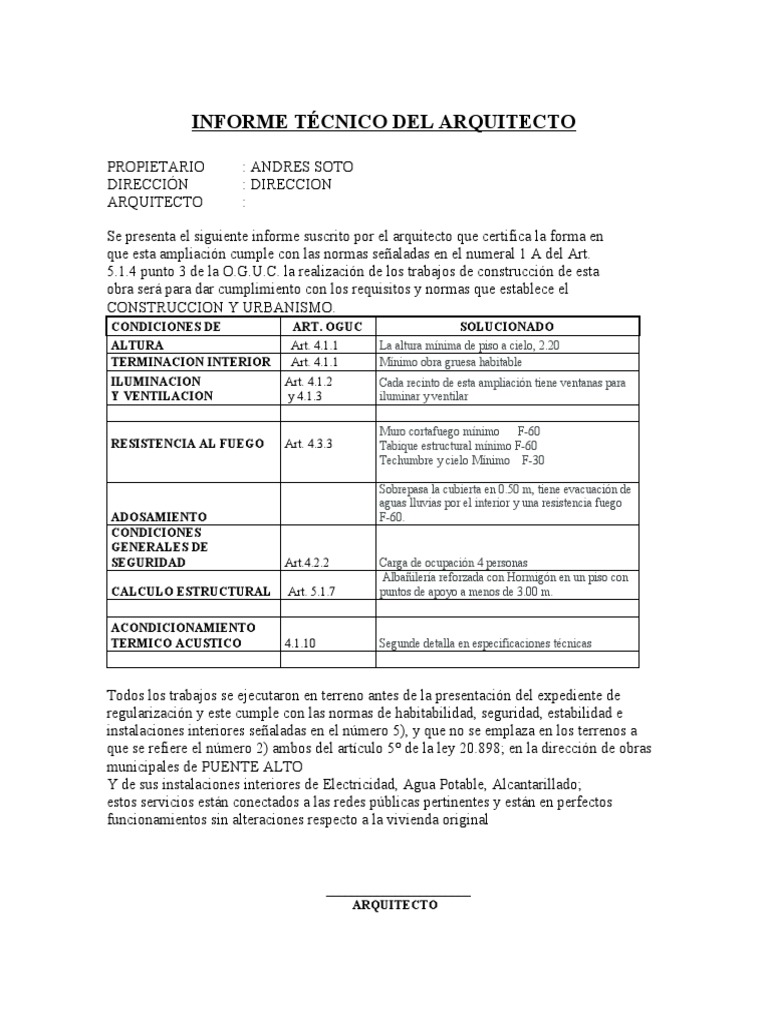 01 - Informe Tecnico | PDF | Arquitecto | Ingeniero civil