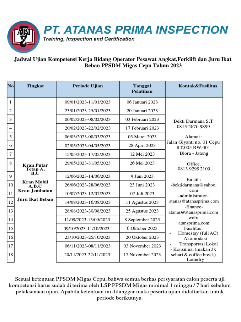 Jadwal Ujian Operator Migas 2023 | PDF