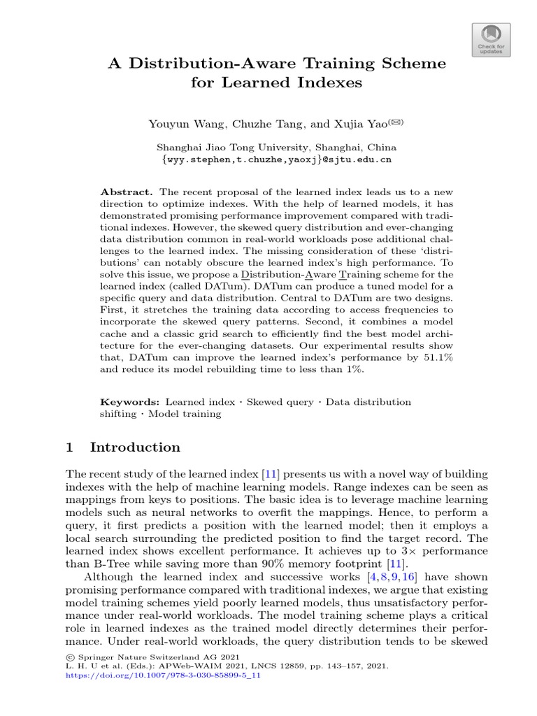 +A Distribution-Aware Training Scheme For Learned Indexes | PDF ... +A Distribution-Aware Training Scheme For Learned Indexes | PDF ...