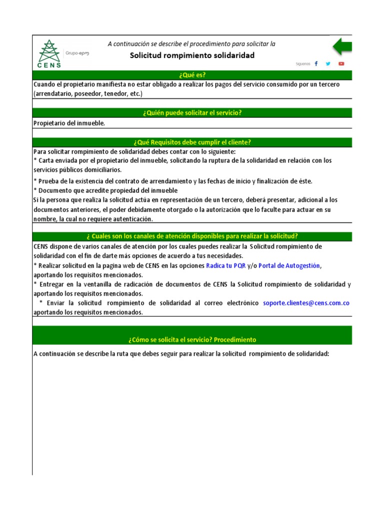 Procedimiento Rompimiento Solidaridad | PDF