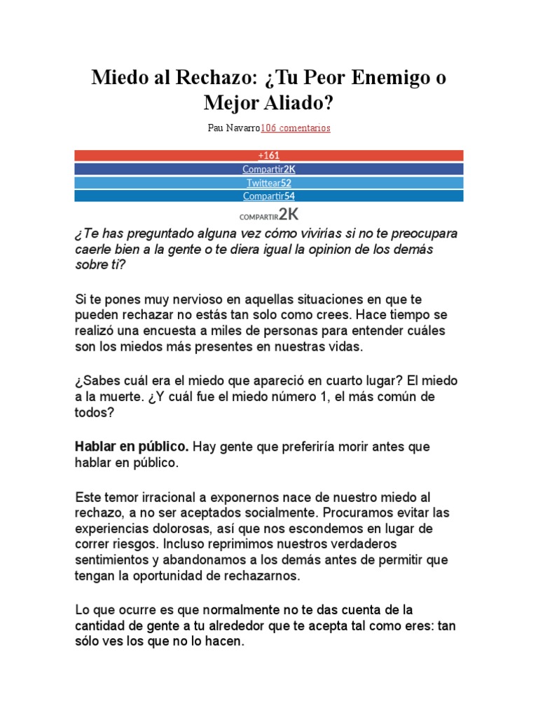 Superando el Miedo al Rechazo | PDF | Temor | Autoestima