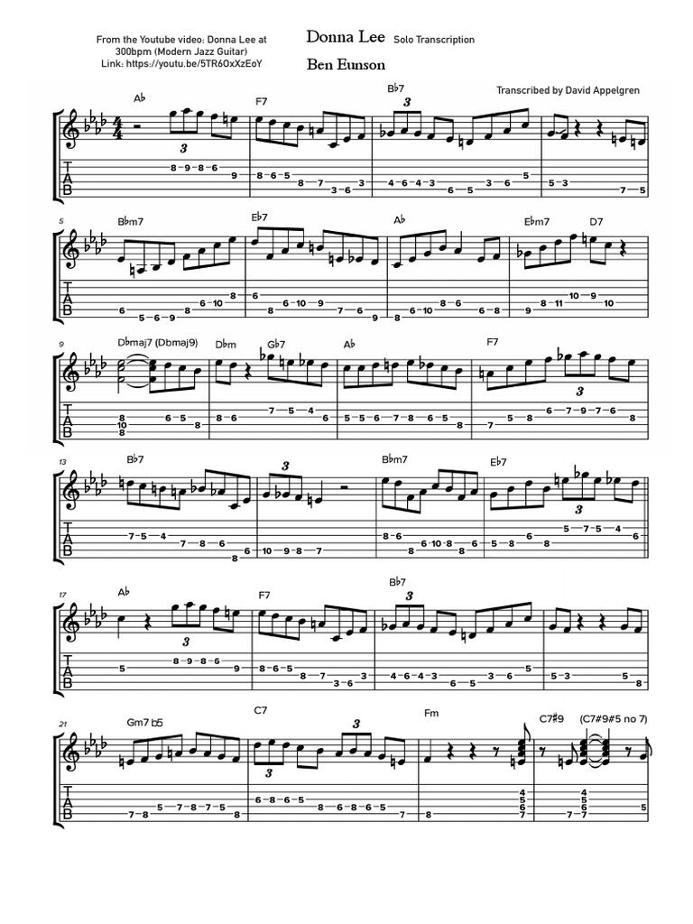 Ben Eunson Solo Transcription Donna Lee 1 | PDF