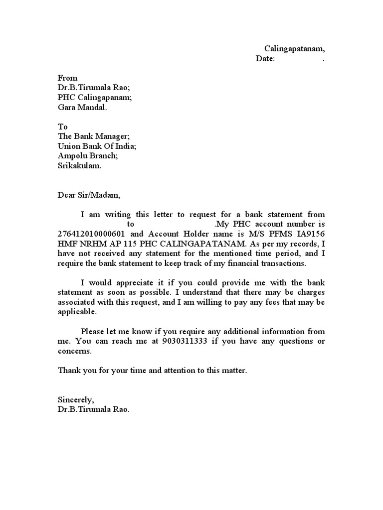 Request for Bank Statement | PDF