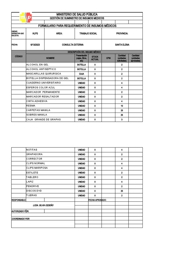 Formato Requerimiento de Insumos 2023 | PDF